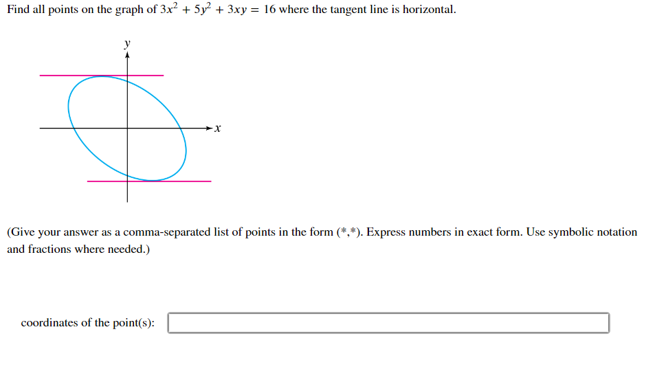 Solved Find all points on the graph of 3x2+5y2+3xy=16 where | Chegg.com