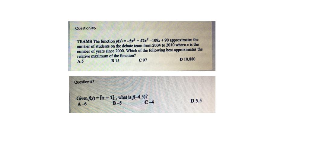 Solved Question #6 TEAMS The function p(x) = -5x + 47x2 | Chegg.com