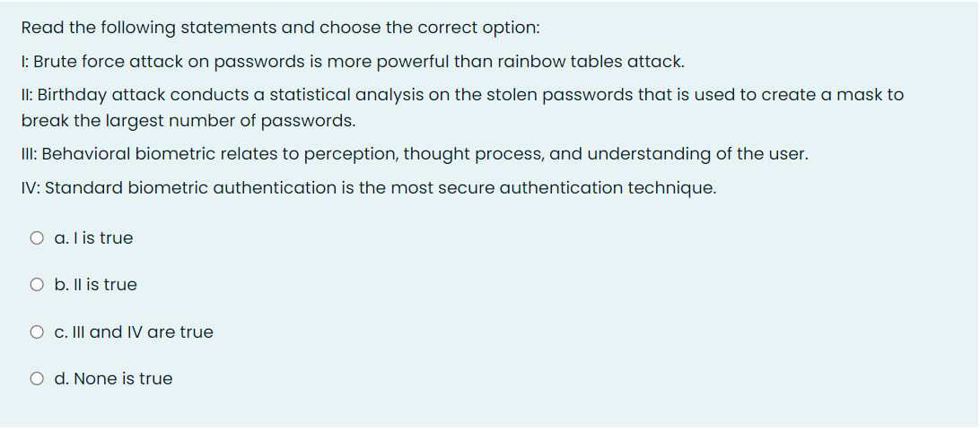 Solved Read The Following Statements And Choose The Correct