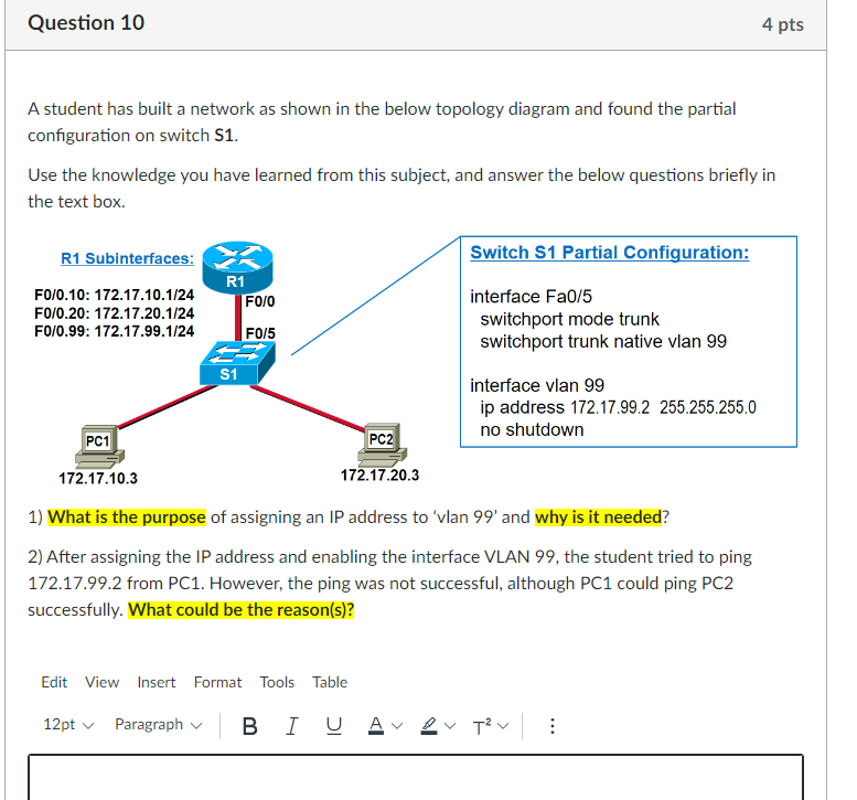 Solved A student has built a network as shown in the below | Chegg.com