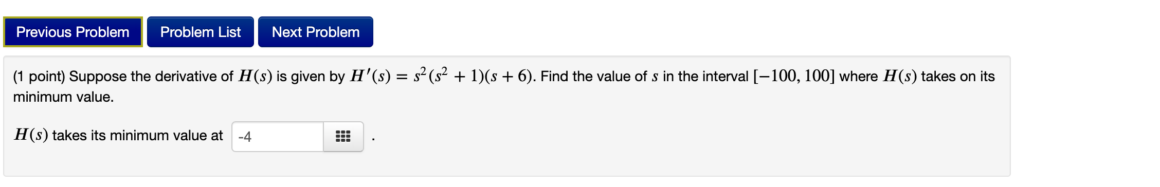 Solved Previous Problem Problem List Next Problem (1 point) | Chegg.com