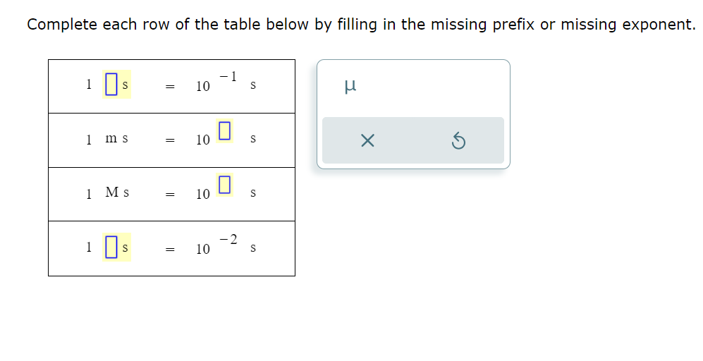 Solved Complete each row of the table below by filling in | Chegg.com