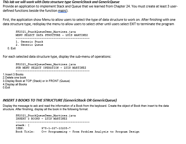 Solved INSERT 3 BOOKS TO THE STRUCTURE (GenericStack | Chegg.com