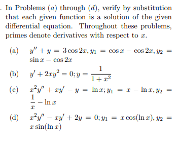 Solved In Problems (a) through (d), verify by substitution | Chegg.com