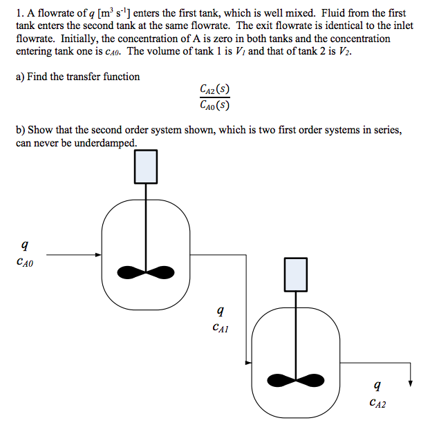 Solved 1. A flowrate of q[ m3 s−1] enters the first tank, | Chegg.com