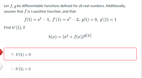 Solved Let f,g be differentiable functions defined for all | Chegg.com