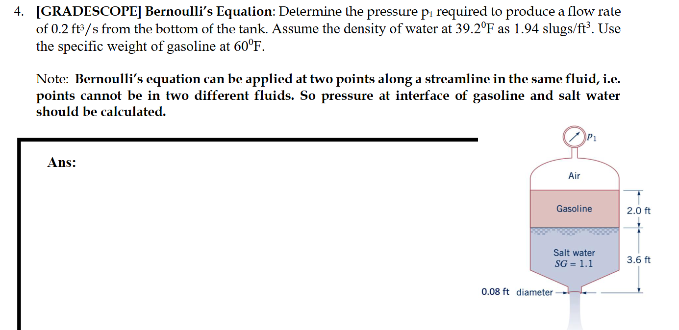 Solved Bernoulli's Equation: Determine the pressure p1 | Chegg.com
