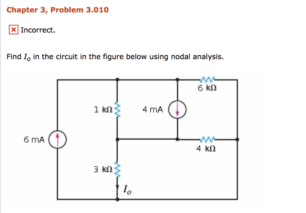 Solved Chapter 3, Problem 3.010 XIncorrect Find Io in the | Chegg.com