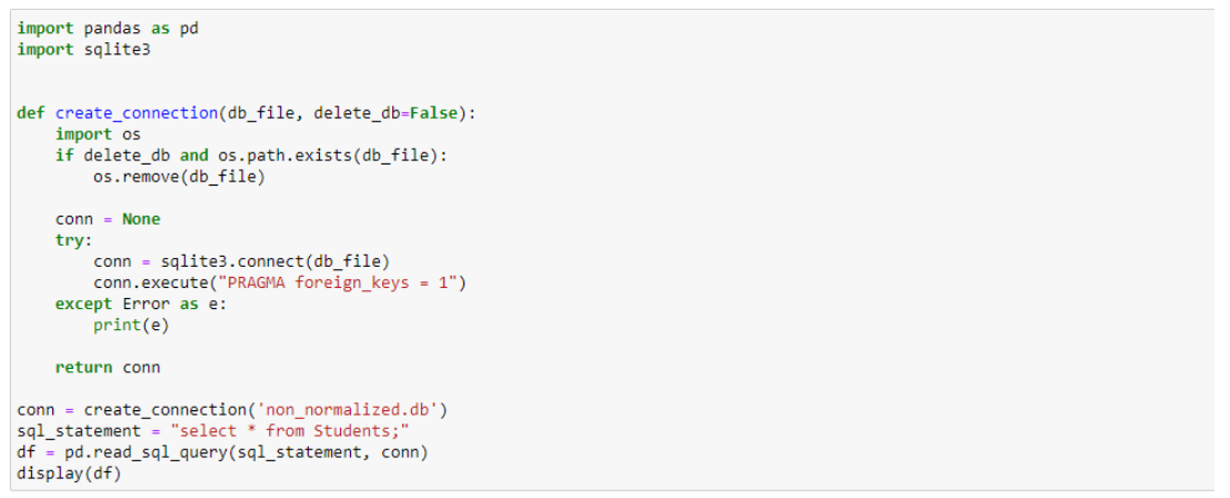 Solved def create_df_exams(non_normalized_db_filename): | Chegg.com