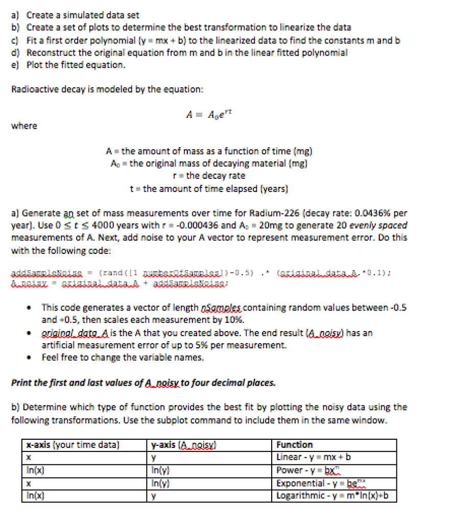 Solved a) Create a simulated data set b) Create a set of | Chegg.com Solved a) Create a simulated data set b) Create a set of | Chegg.com