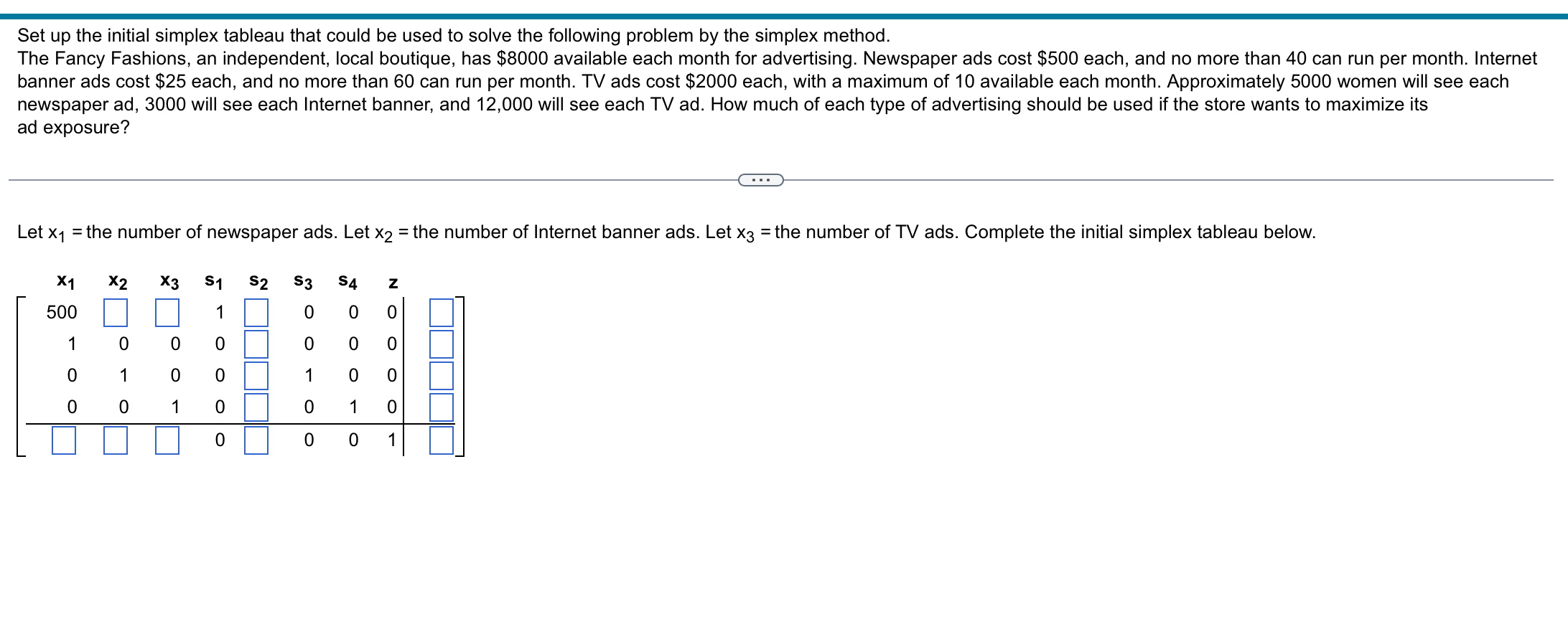 Solved Set up ﻿the initial simplex tableau that could be | Chegg.com