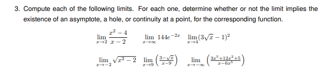 Solved Compute each of the following limits. For each one, | Chegg.com