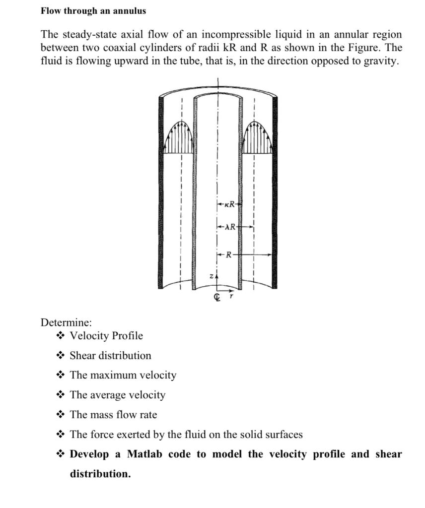 Solved Flow through an annulus The steady-state axial flow | Chegg.com