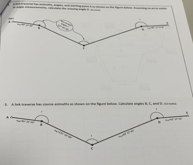 A link traverse has arimuths, angles, and starting | Chegg.com