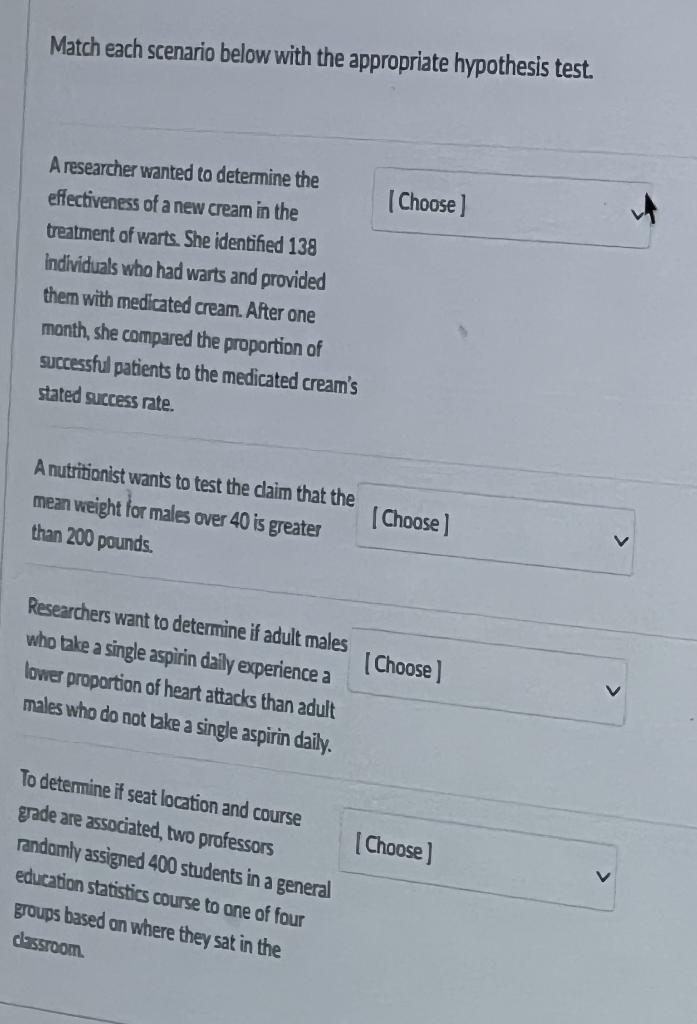 Match each scenario below with the appropriate | Chegg.com