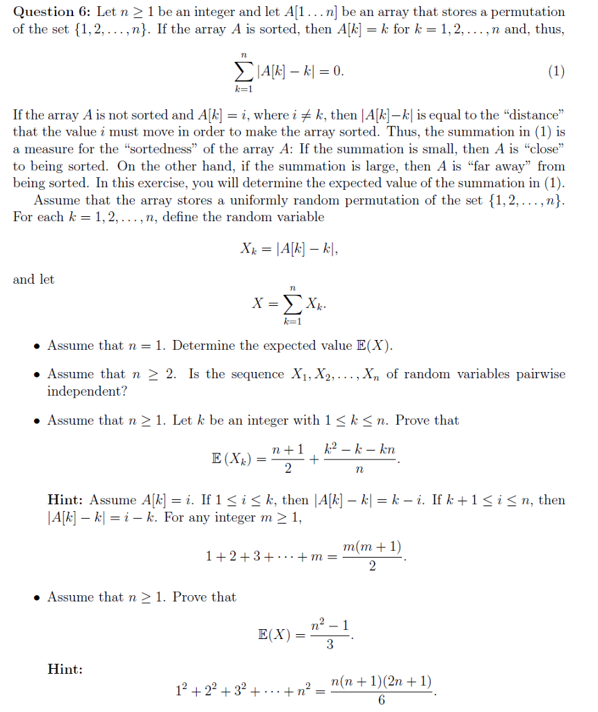 Solved Question 6: Let n 2 1 be an integer and let A[1...n] | Chegg.com