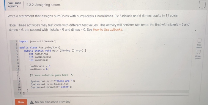 (Solved) : Challenge 232 Assigning Sum Write Statement Assigns Numcoins ...