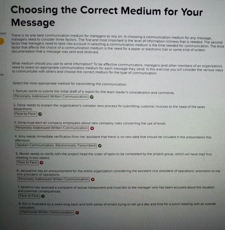 Solved Choosing the correct Medium for Your MesSaGe There is | Chegg.com