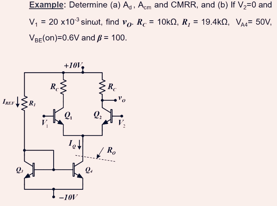 Solved Example: Determine (a) Ad,Acm and CMRR, and (b) If | Chegg.com
