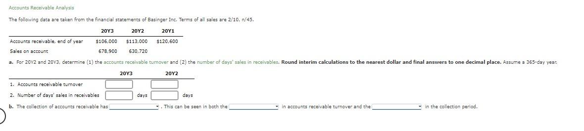 Solved Accounts Receivable Analysis The following data are | Chegg.com