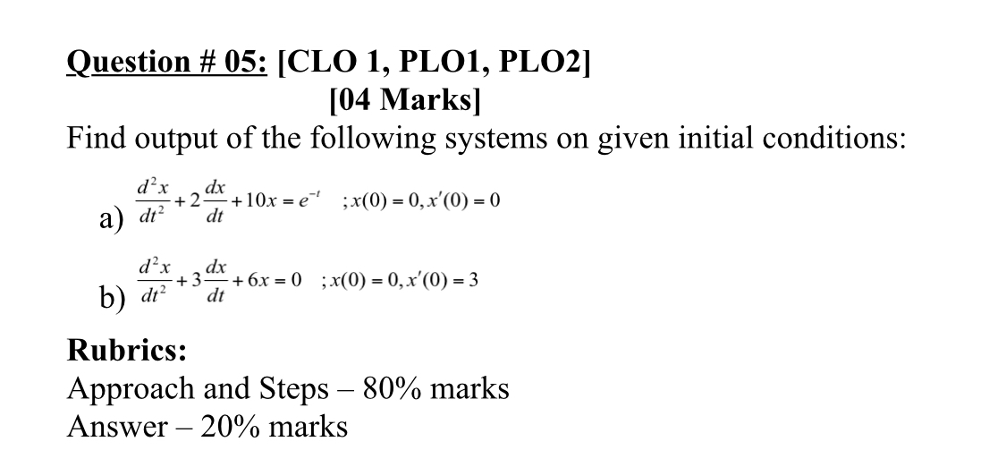 Solved Question # 05: [CLO 1, PLO1, PLO2] [04 Marks) Find | Chegg.com