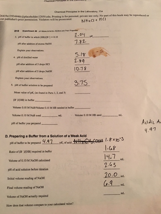 Solved Observations and Calculations: pH: Buffers and Their | Chegg.com