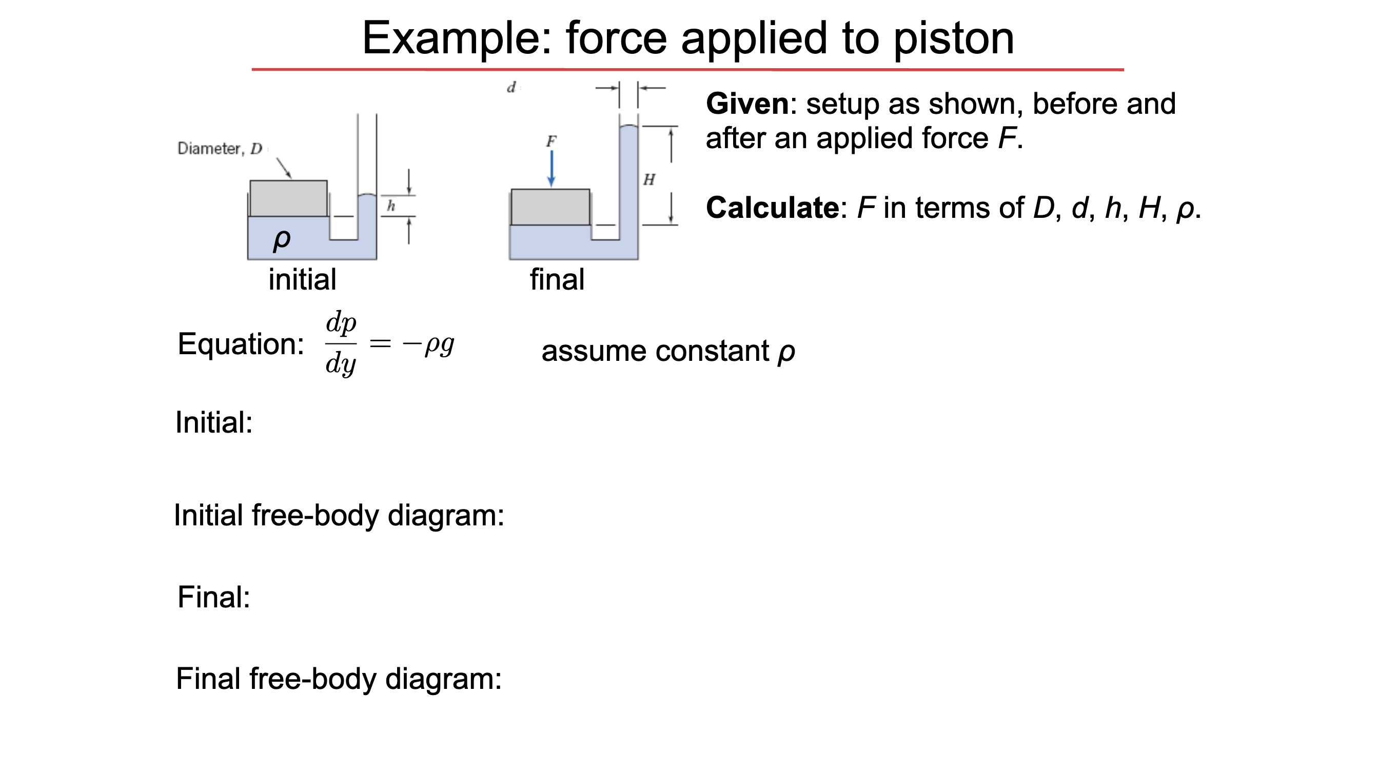 Solved Example: force applied to pistonGiven: setup as | Chegg.com