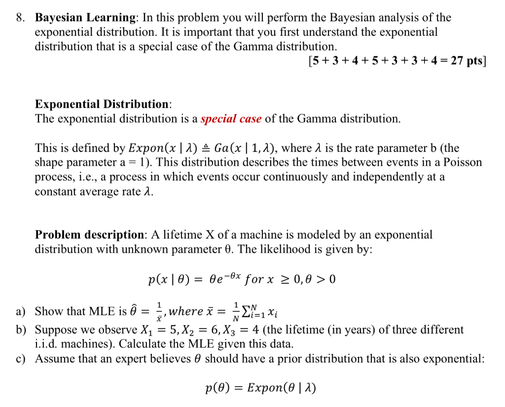 8. Bayesian Learning: In this problem you will | Chegg.com