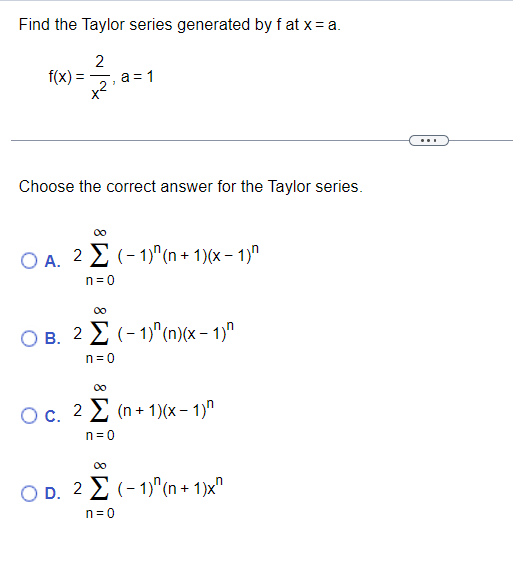 Solved Find the Taylor series generated by f at x=a. | Chegg.com