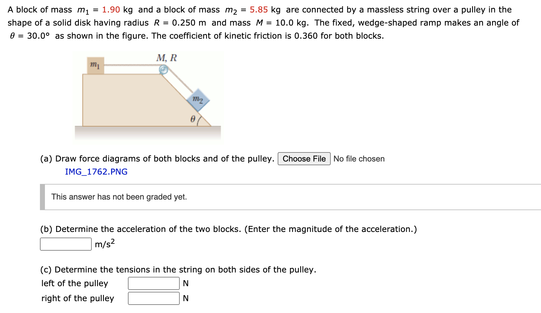 Solved A block of mass m1 = 1.90 kg and a block of mass m2 = | Chegg.com