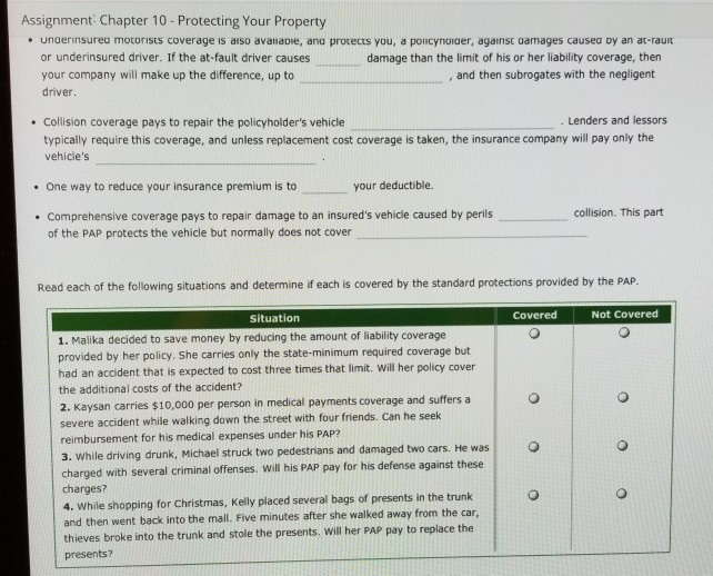 Assignment Chapter 10-Protecting Your Property Back | Chegg.com