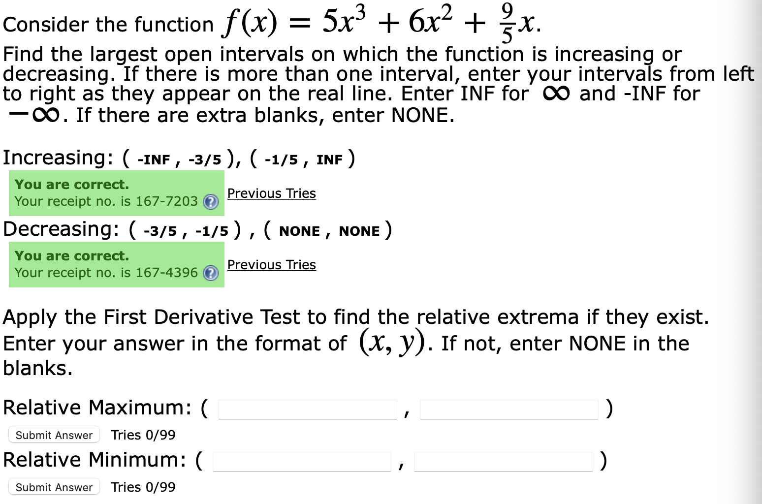 Solved Consider the function f(x)=5x3+6x2+59x Find the | Chegg.com
