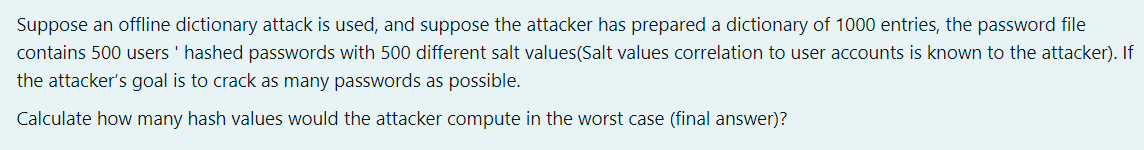 Suppose an offline dictionary attack is used, and | Chegg.com
