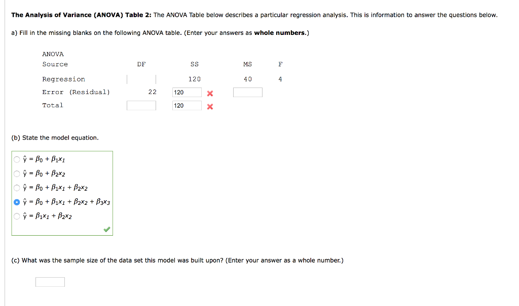 Solved The Analysis of Variance (ANOVA) Table 2: The ANOVA | Chegg.com