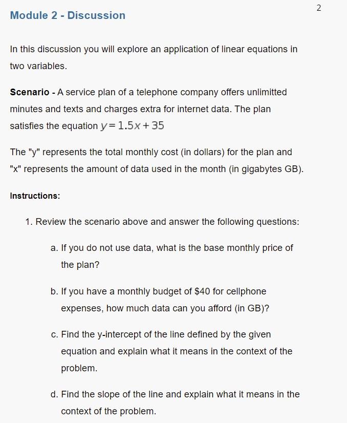Solved 2 Module 2 - Discussion In this discussion you will | Chegg.com