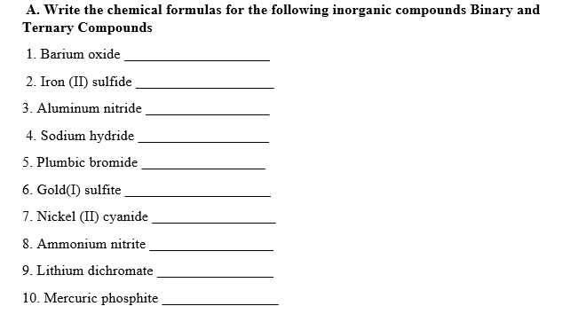 Solved A. Write the chemical formulas for the following | Chegg.com