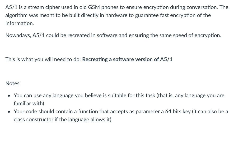 Solved A5/1 is a stream cipher used in old GSM phones to | Chegg.com