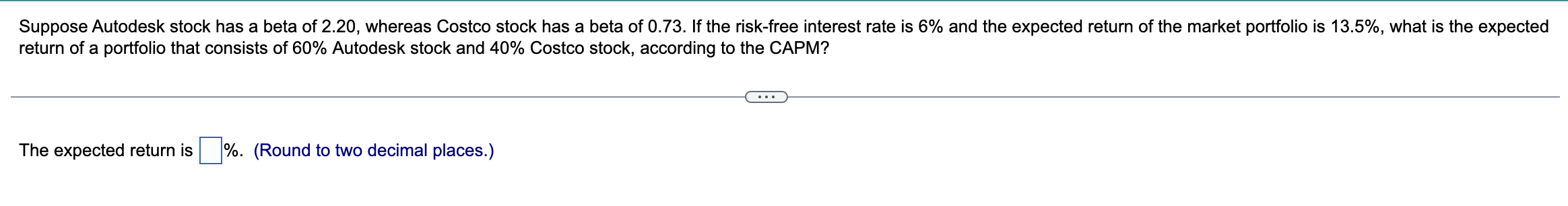 Solved Suppose Autodesk stock has a beta of 2.20, whereas | Chegg.com