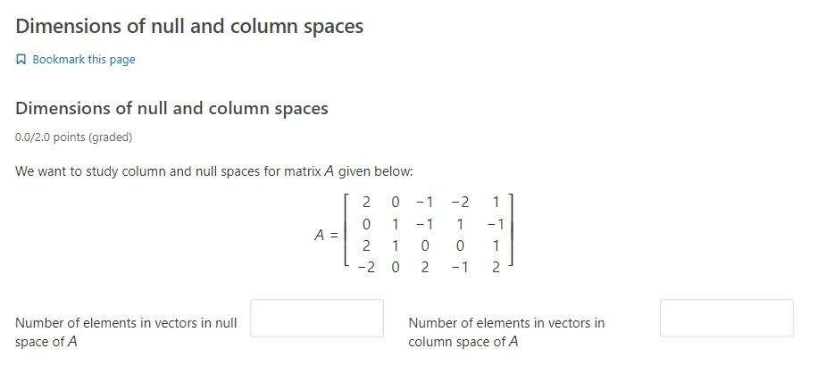 Solved Dimensions of null and column spaces Bookmark this | Chegg.com