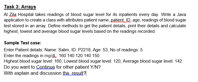 Solved Task 3: Arrays Al Zila Hospital takes readings of | Chegg.com Solved Task 3: Arrays Al Zila Hospital takes readings of | Chegg.com