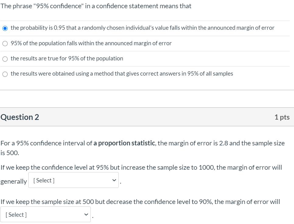 Solved The phrase "95% confidence" in a confidence statement | Chegg.com