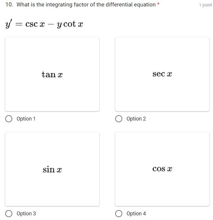 Solved 10. What is the integrating factor of the | Chegg.com