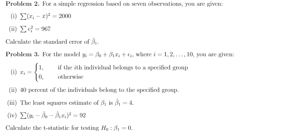Solved Problem 2. ﻿For a simple regression based on seven | Chegg.com