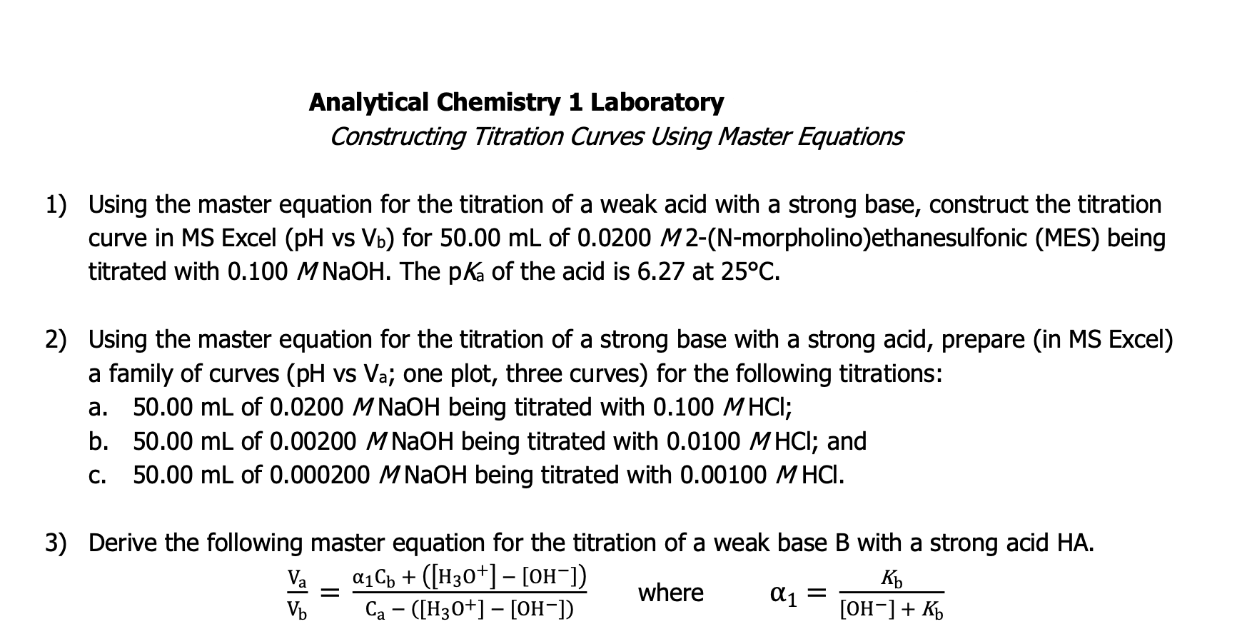 Analytical Chemistry Equations