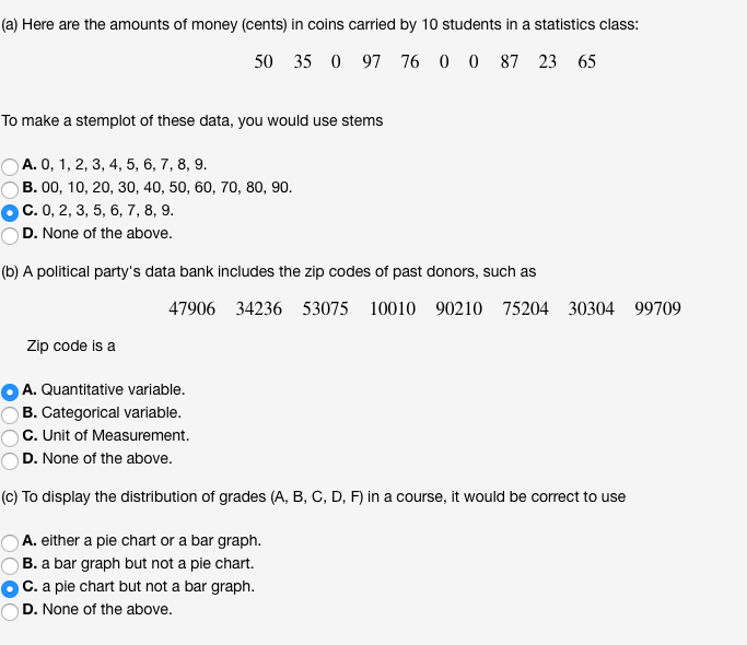 Solved (a) Here are the amounts of money (cents) in coins | Chegg.com