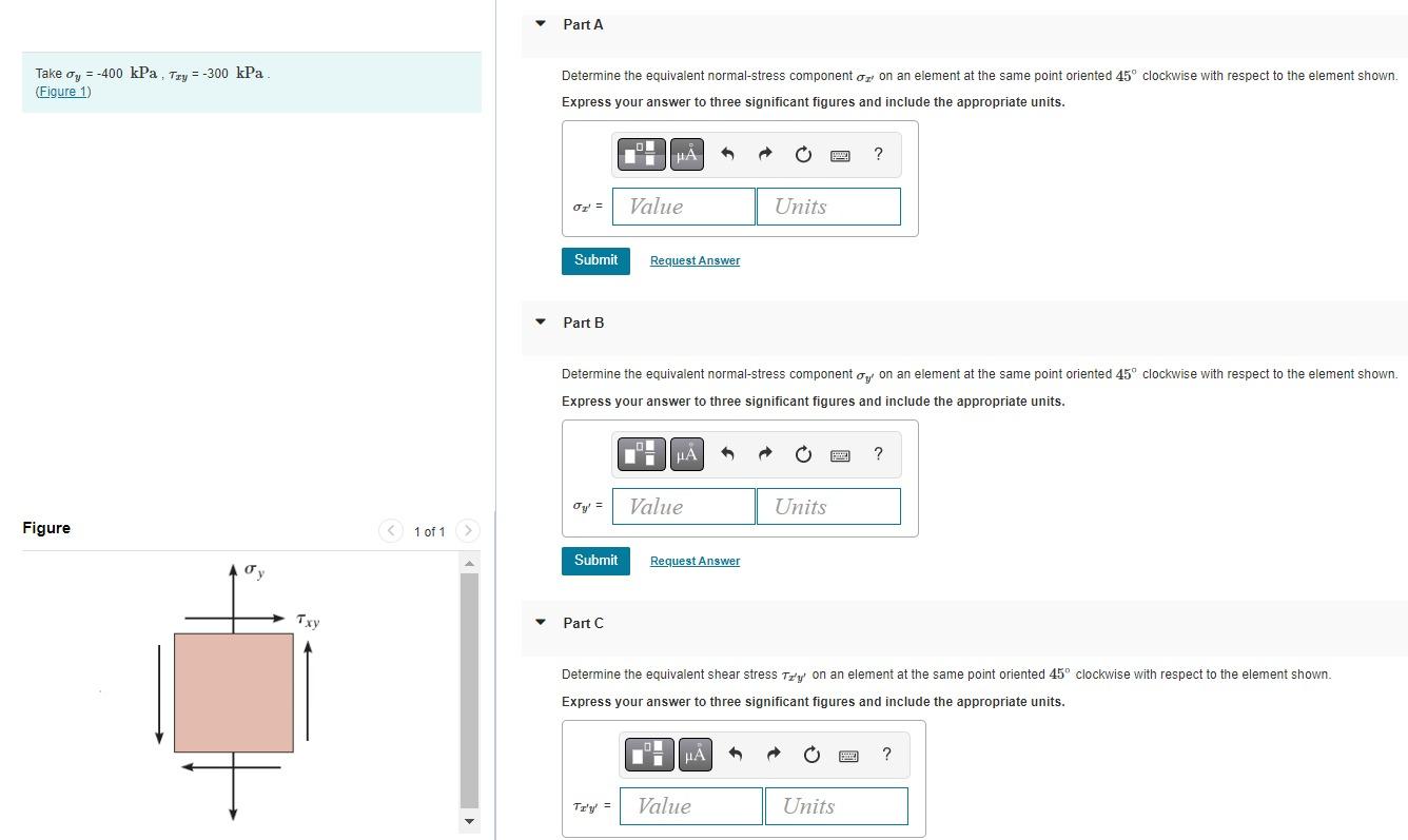 Solved Take σy=−400kPa,τxy=−300kPa. Determine the equivalent | Chegg.com