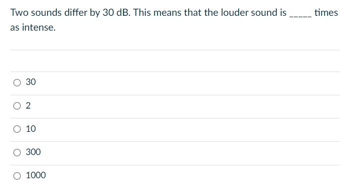 Solved Two sounds differ by 30 dB. This means that the | Chegg.com
