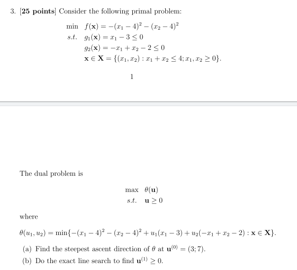 3. [25 points] Consider the following primal problem: | Chegg.com