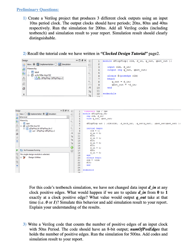 Clocked Design in Verilog Laboratory Exercise: 1. | Chegg.com