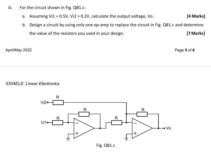 Solved i. Fig. QB1.a shows a non-inverting amplifier. The | Chegg.com